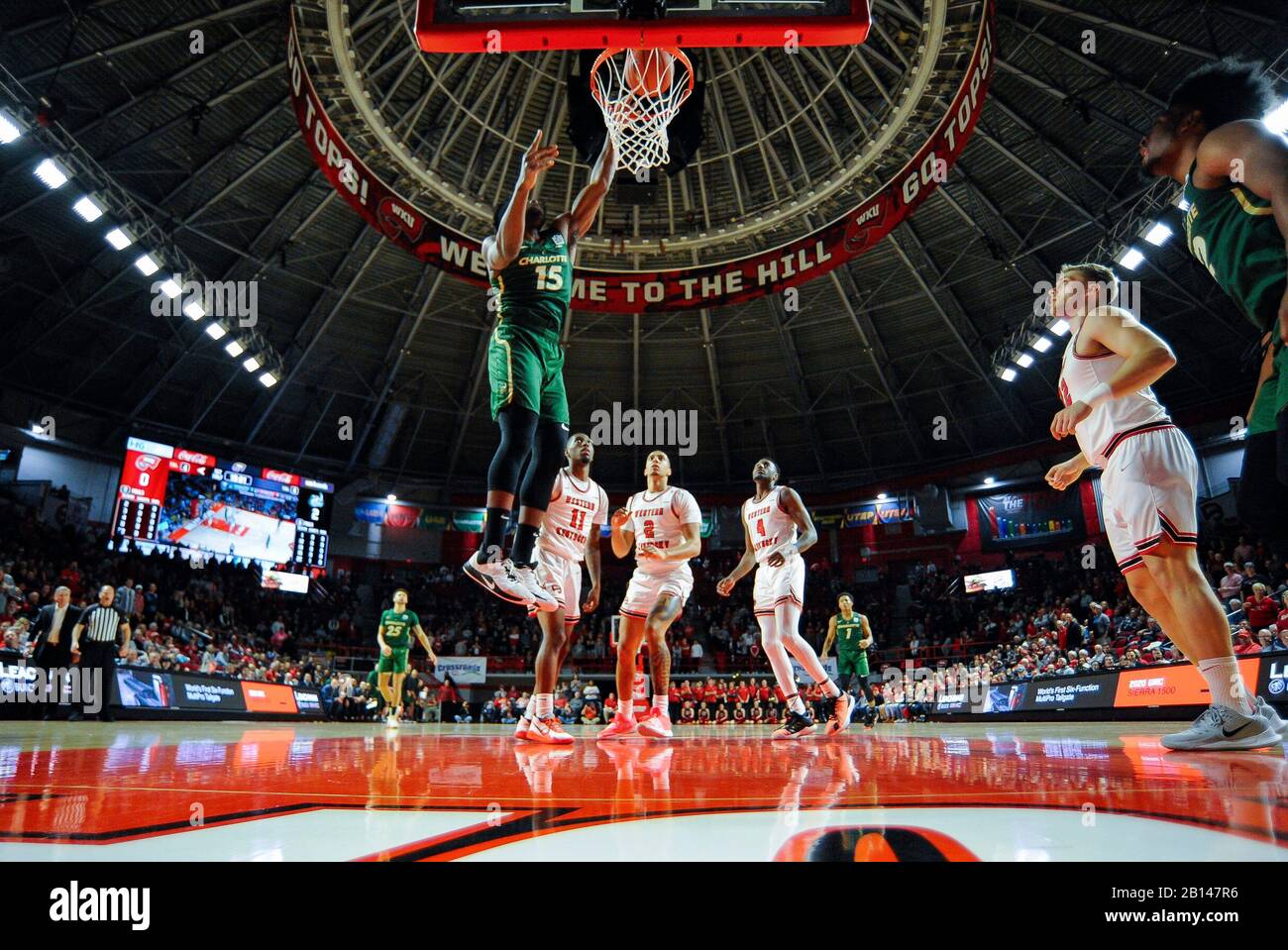 February 21, 2020: Charlotte 49ers forward Amidou Bamba (15) lays the ...