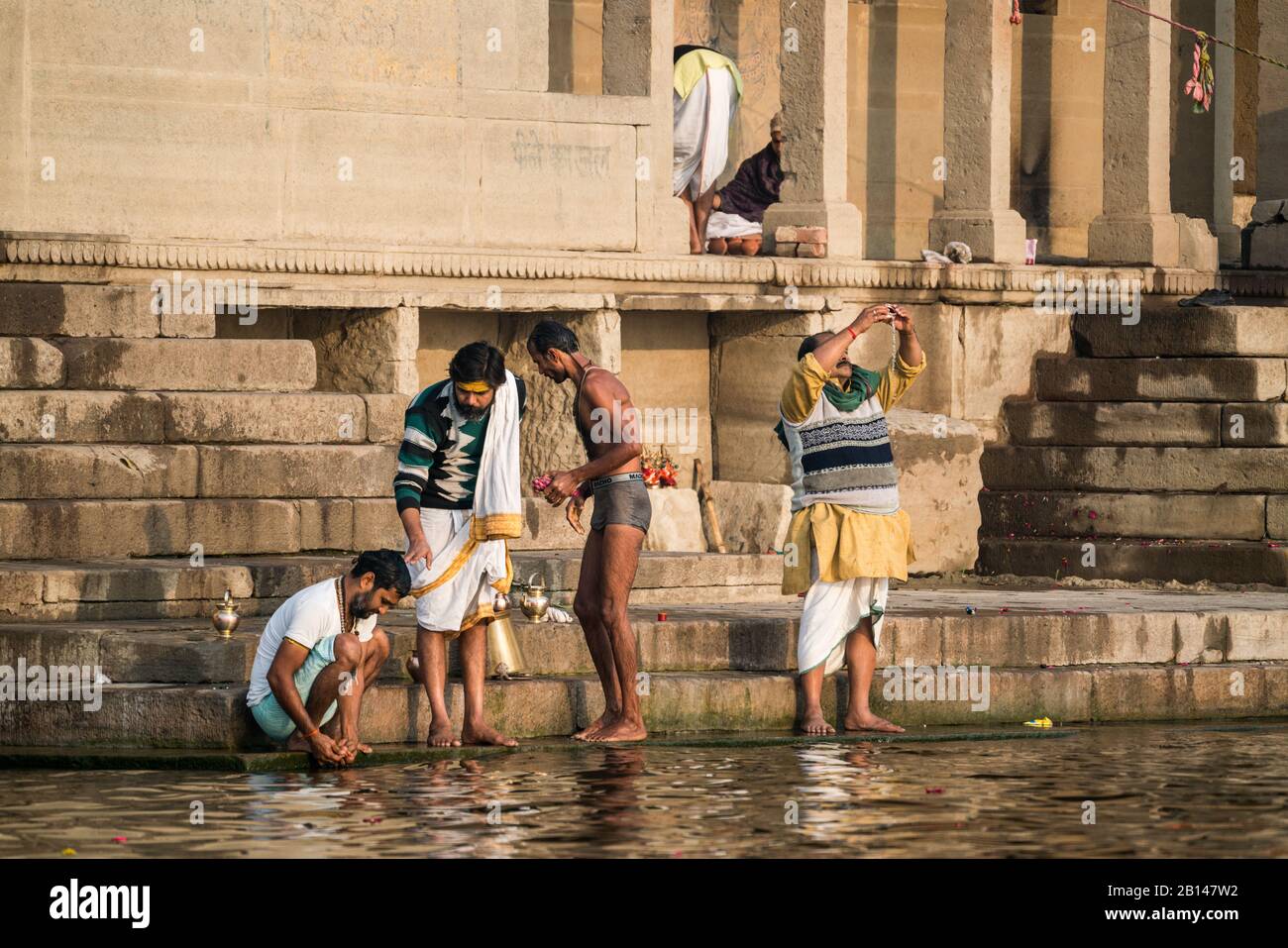 Pilgrims have bath in the Ganga river, Varanasi, India, Asia Stock ...