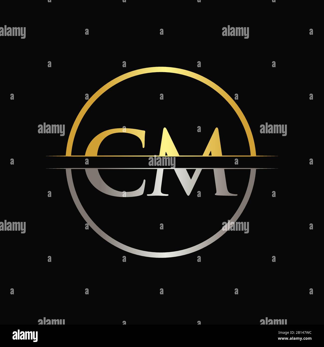 Initial Gold and Silver Color CM Letter Logo Typography Vector Template ...