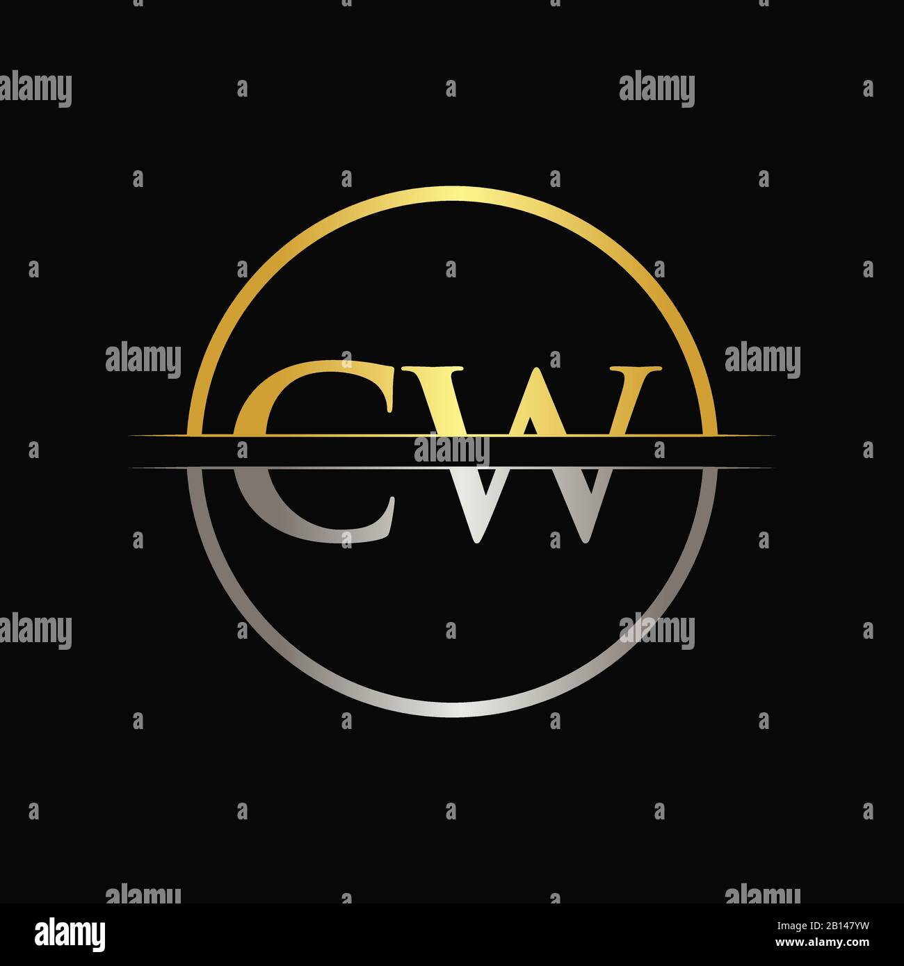 Initial Gold and Silver Color CW Letter Logo Typography Vector Template ...