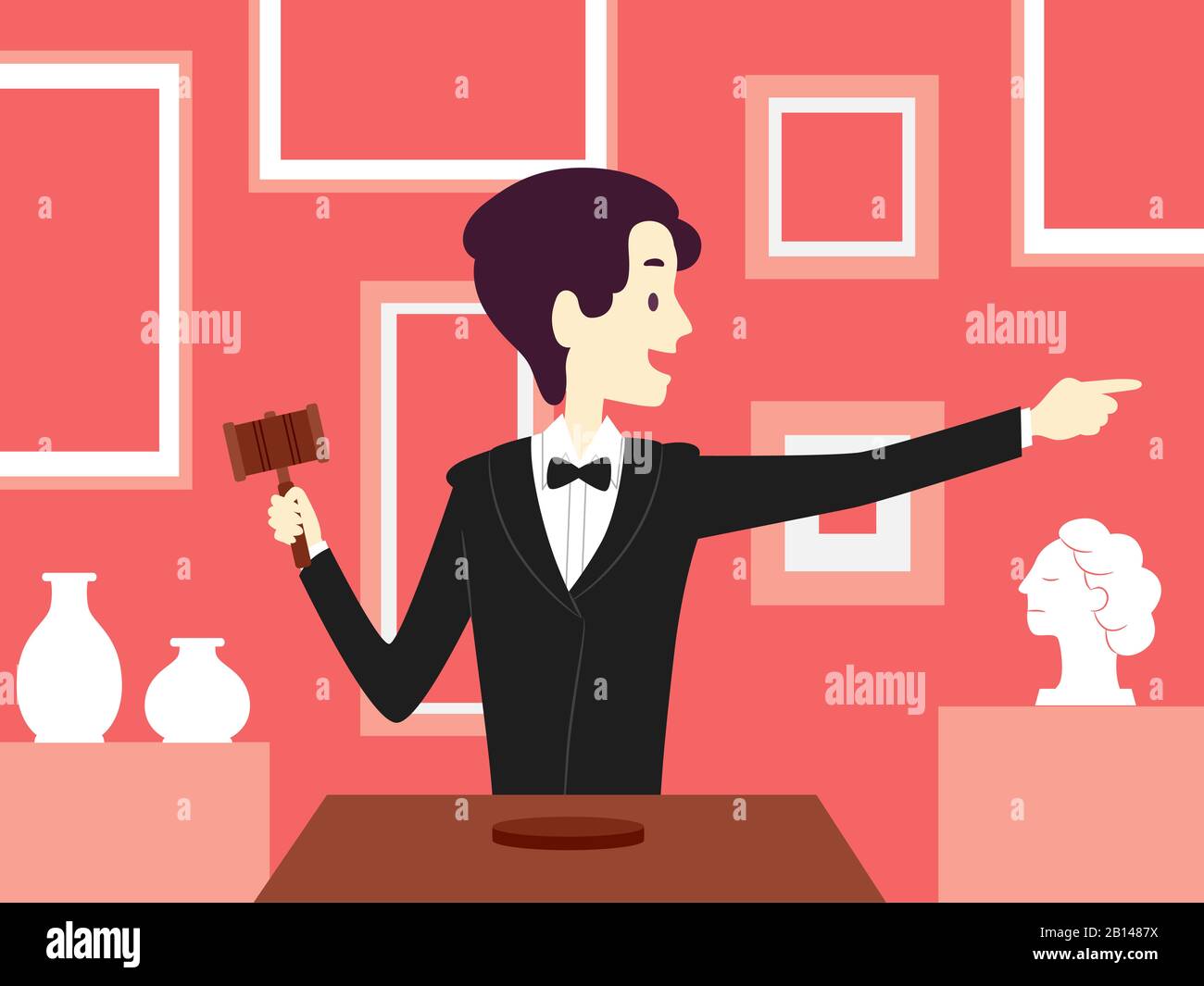 Illustration of a Man Auctioneer Wearing Tuxedo Holding a Wooden Gavel ...