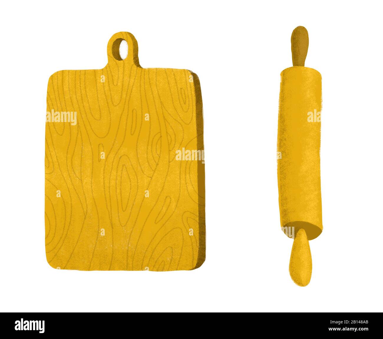 Set of cutting board and rolling pin. Isolated on white background ...