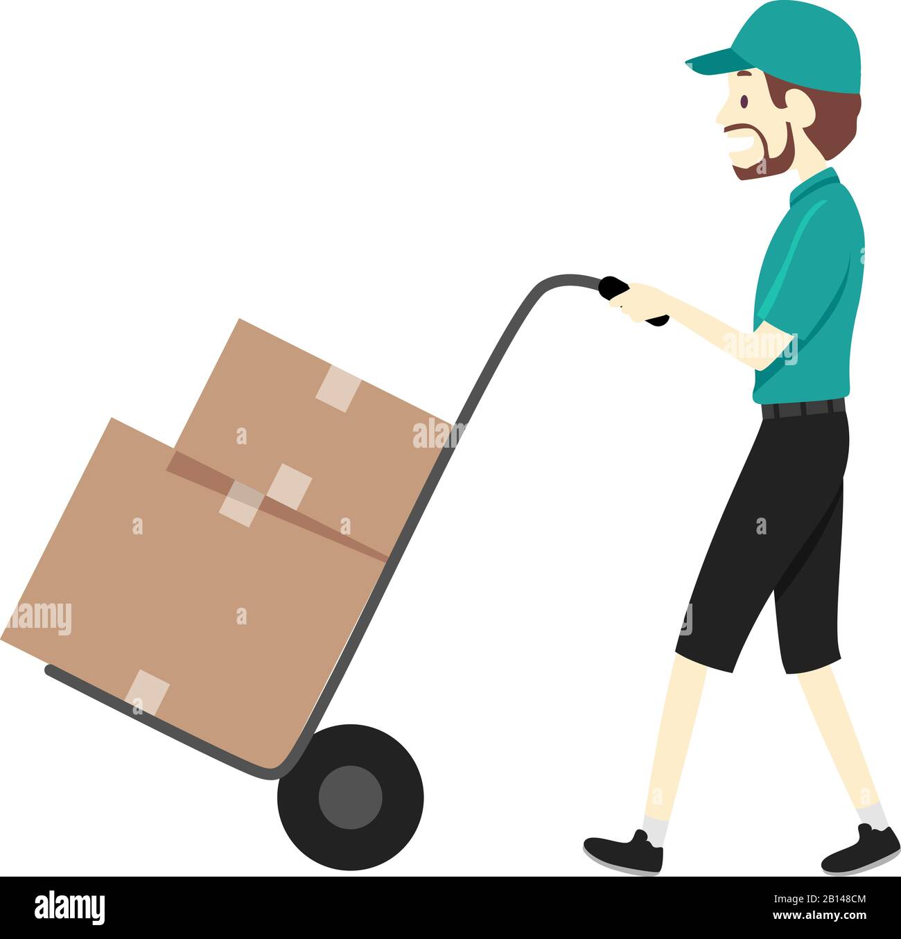Illustration of a Man Wearing Uniform and Pushing Cart with Two Boxes ...