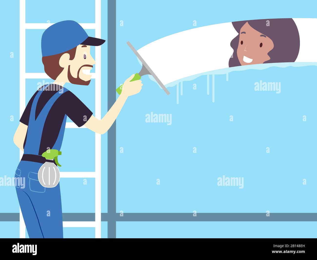 Illustration of a Man Window Washer Wearing Overalls with Sprayer in ...