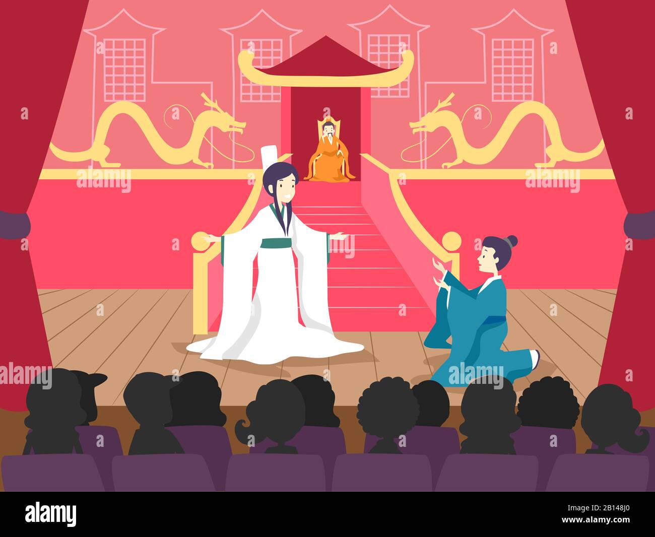 Illustration of People Watching a Chinese Play on Stage in Theater with ...