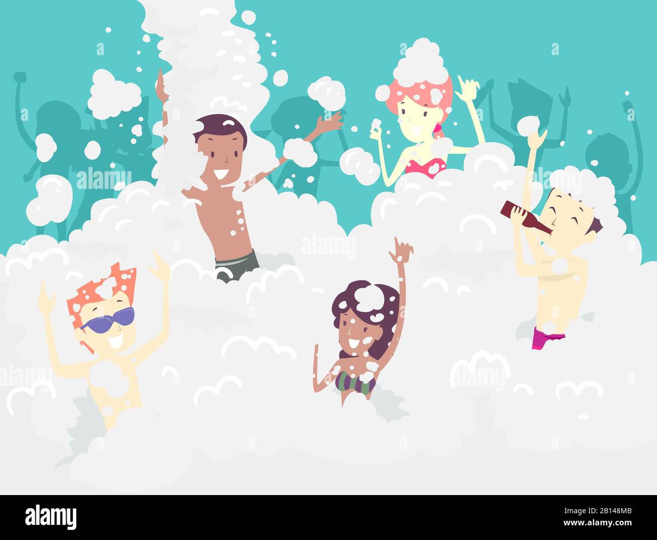 Illustration of Man and Woman in a Foam Party with One Man Drinking a ...