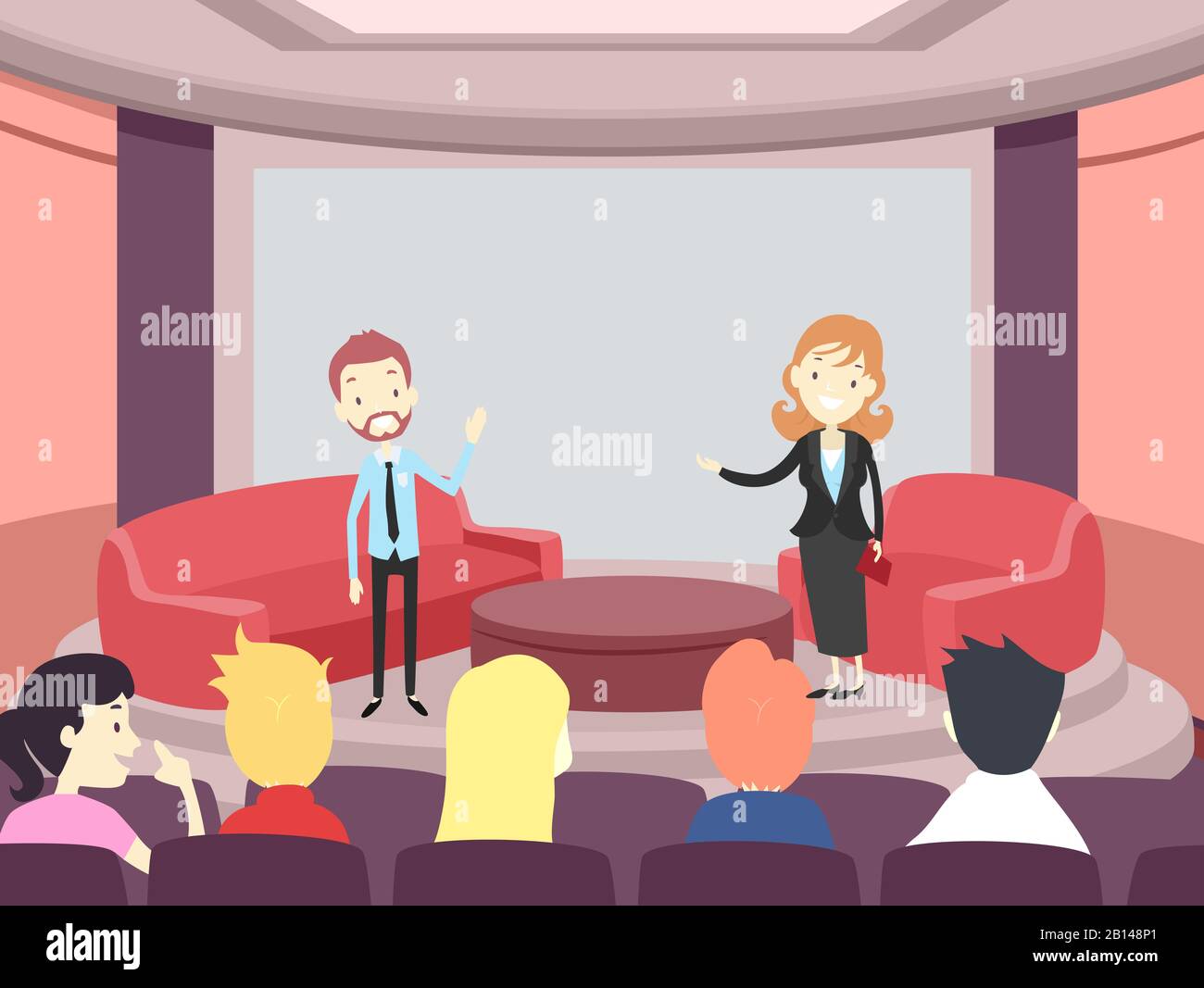 Illustration of a Man and Woman in an Interview in a Talk Show In Front ...