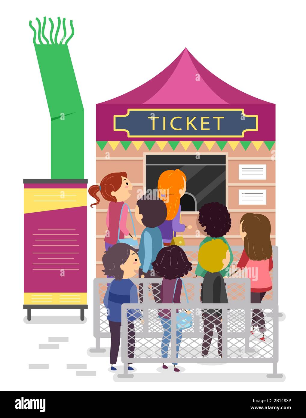 Illustration of Man and Woman Waiting in Line For Purchasing Tickets ...