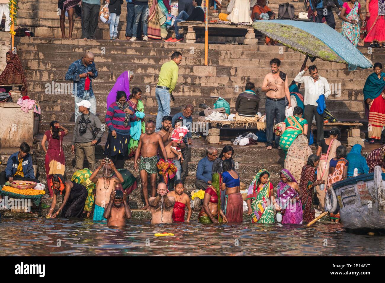 Pilgrims have bath in the Ganga river, Varanasi, India, Asia Stock ...