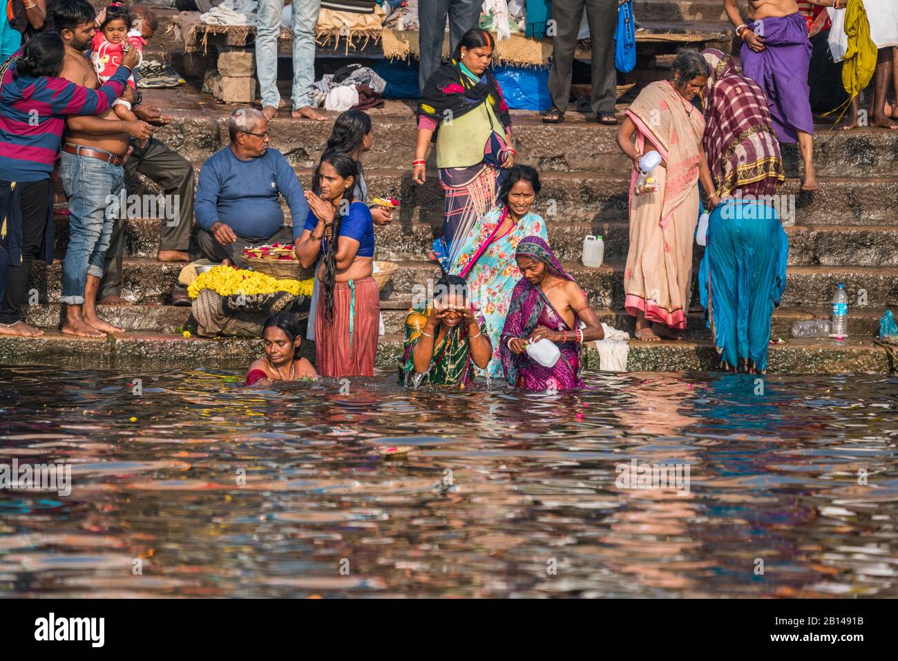 Local people have bath in the Ganga river, Varanasi, India, Asia Stock ...