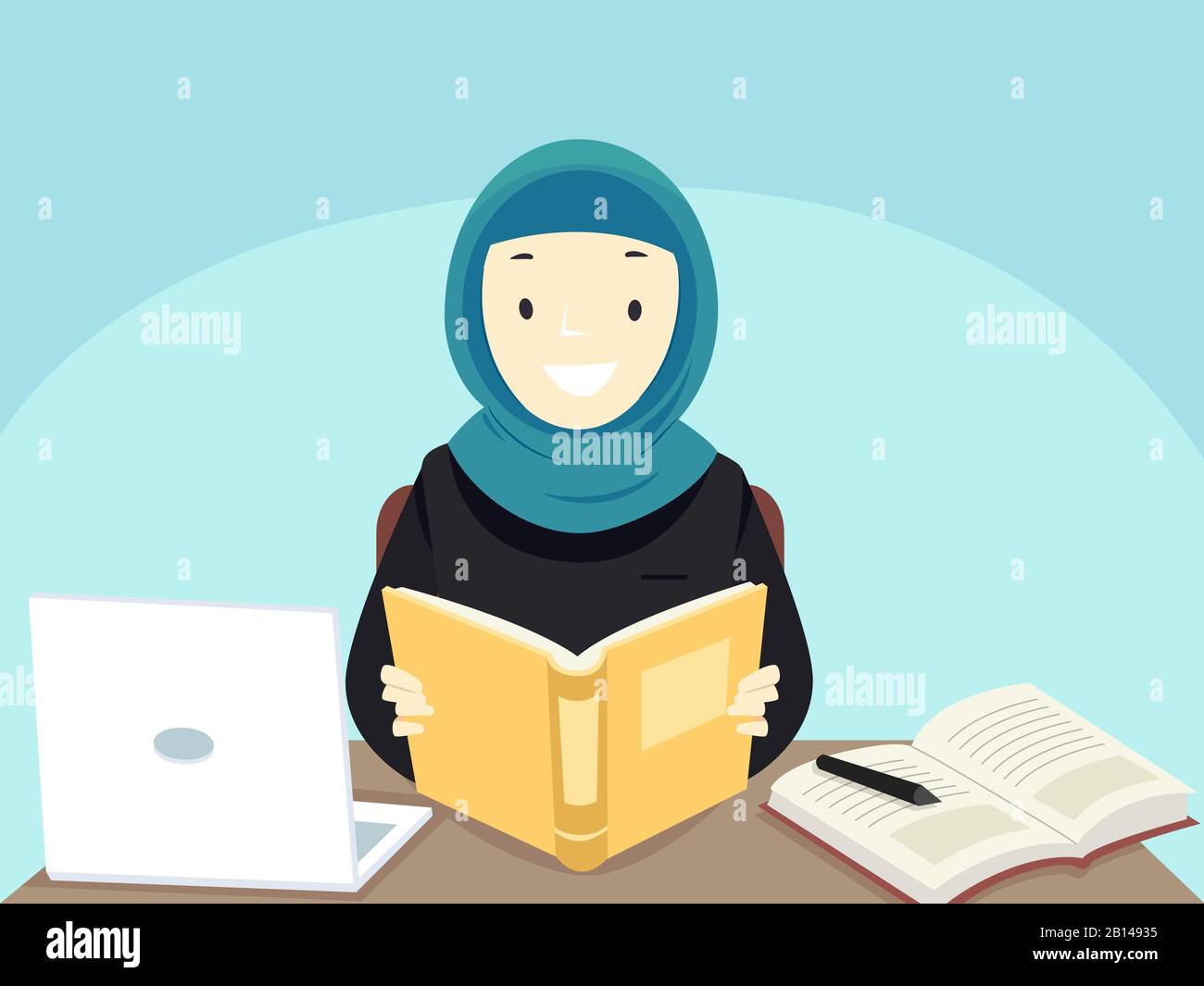 Illustration of a Teenage Student Girl Studying in Qatar Wearing Hijab ...