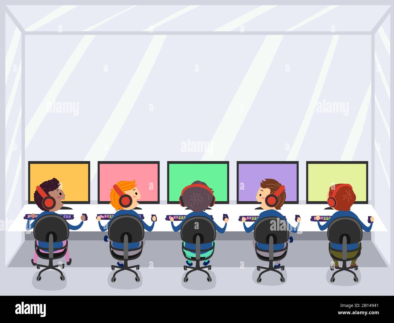 Illustration of Stickman Young Guys Professional Online Gamers Sitting ...