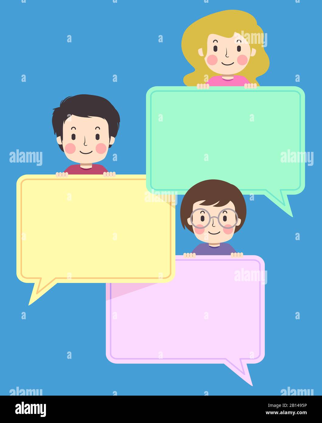 Illustration of Teenage Girl and Guys Holding Blank Speech Bubbles for ...