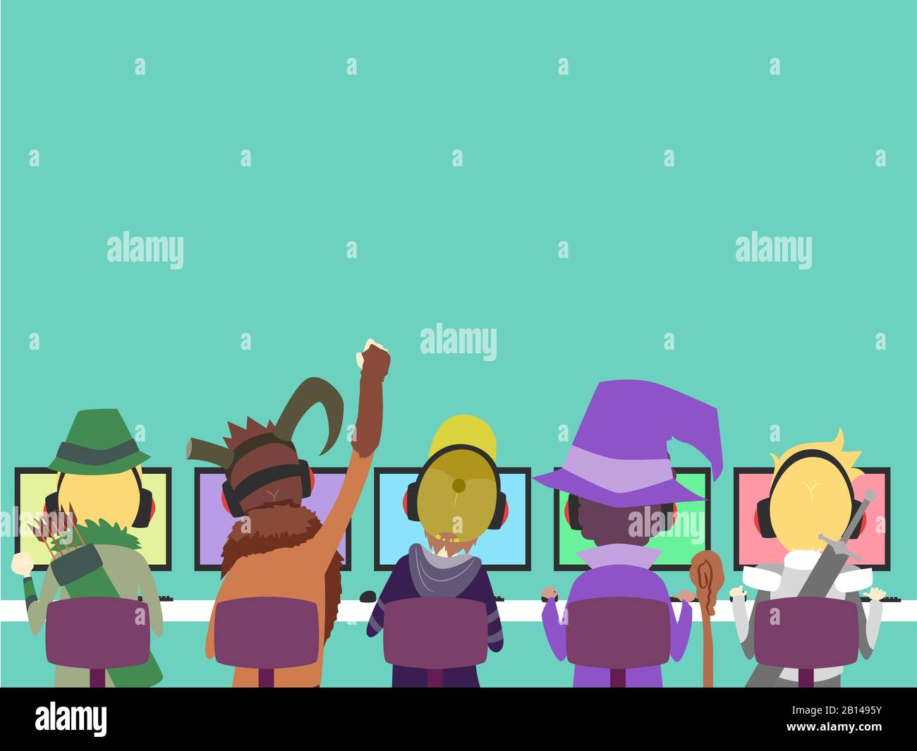 Illustration of Young Guys Wearing Online Character Costumes while ...