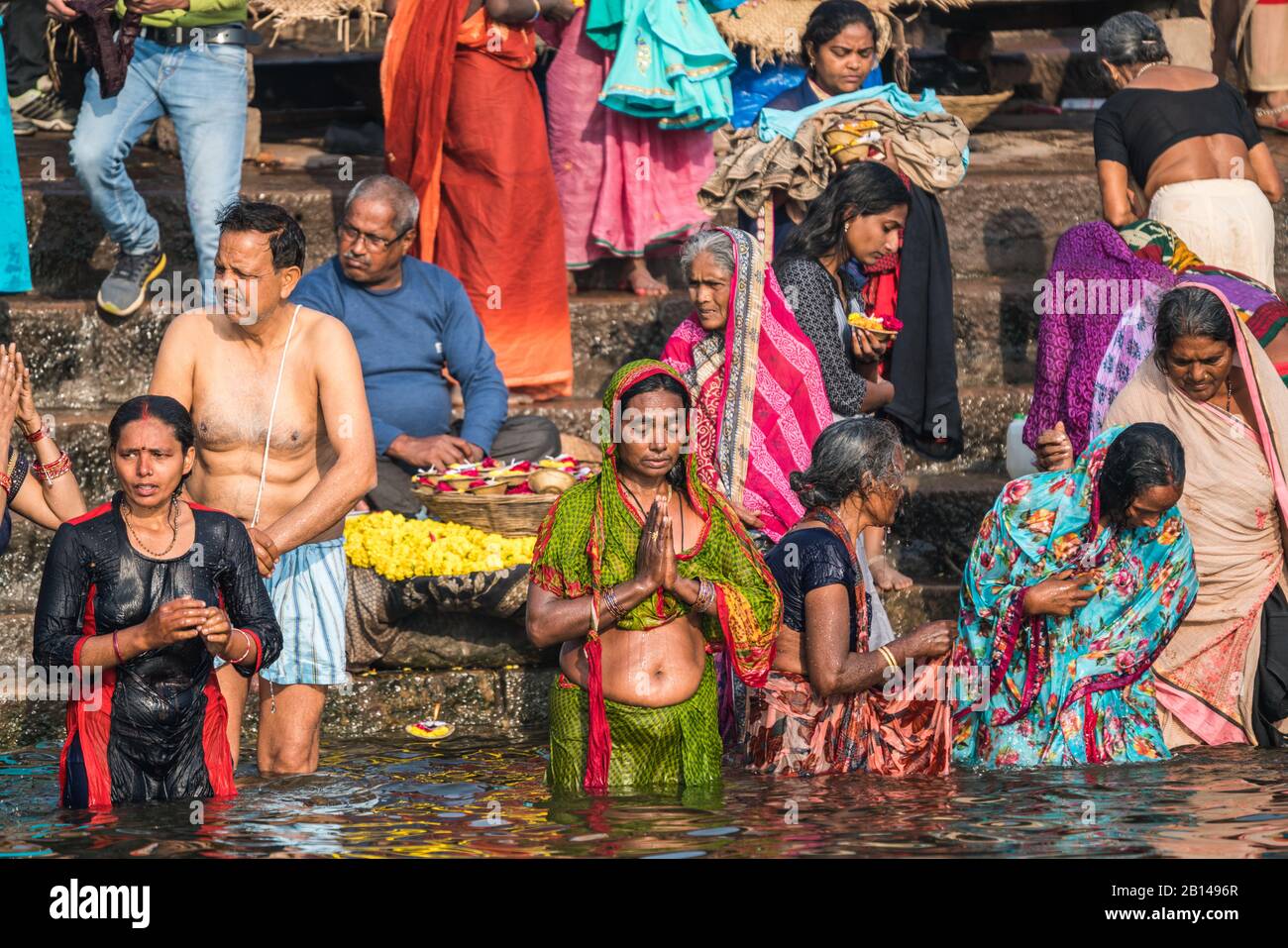 Local people have bath in the Ganga river, Varanasi, India, Asia Stock ...