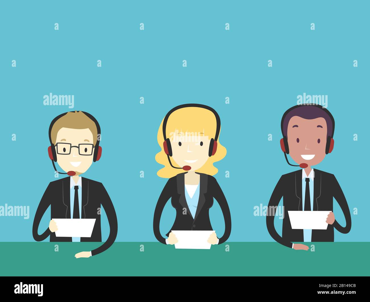 Illustration of Man and Woman Sport Newscaster Sitting in a Row Wearing ...