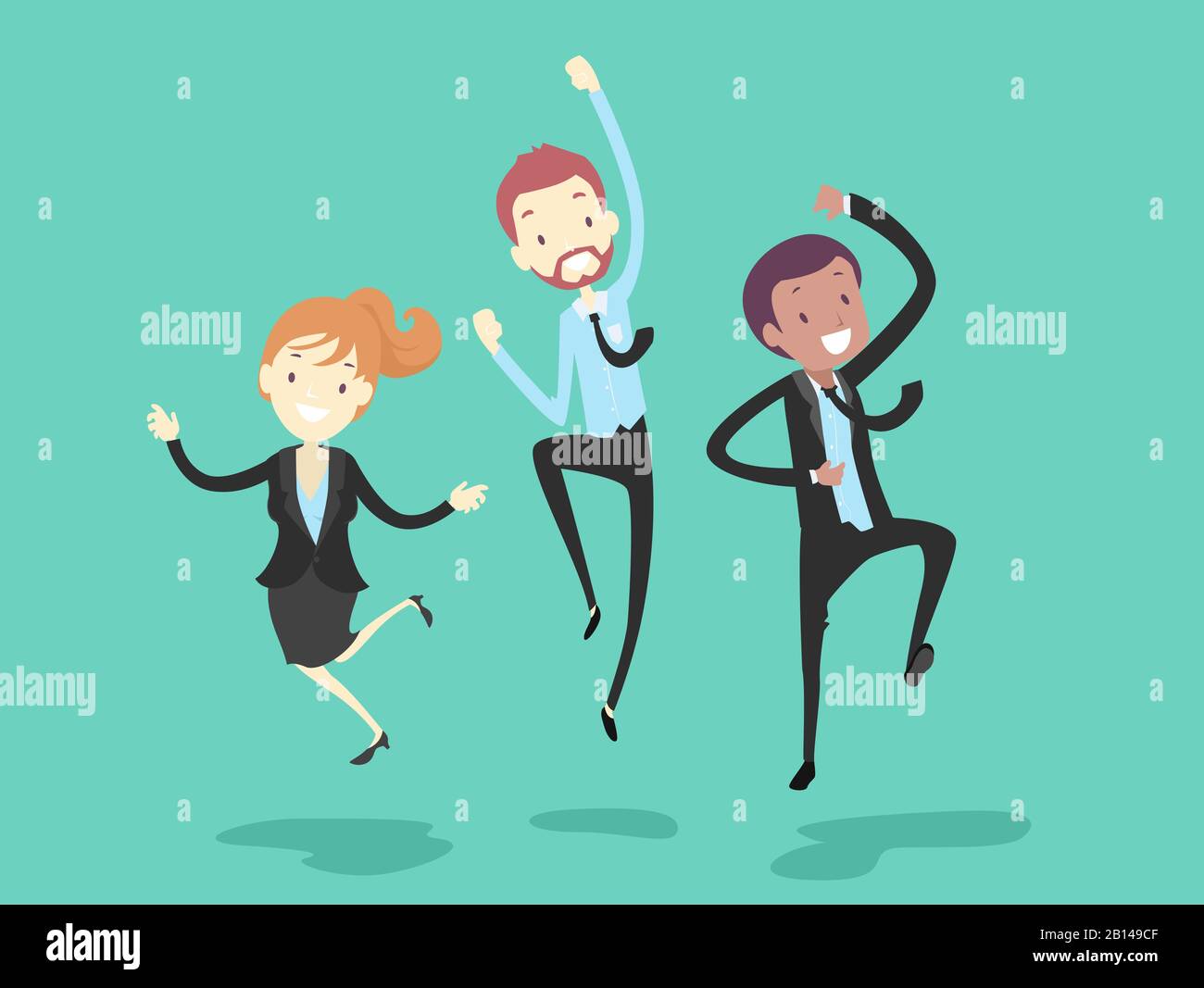 Illustration of Man and Woman Wearing Business Attire and Jumping Up in ...
