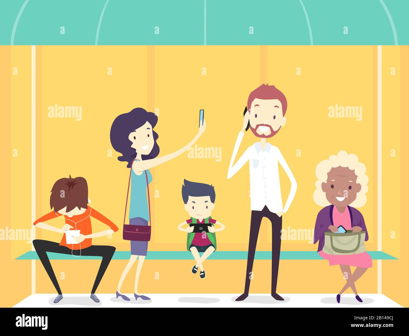 Illustration of a Group of People From Kid to Elderly Using Mobile ...