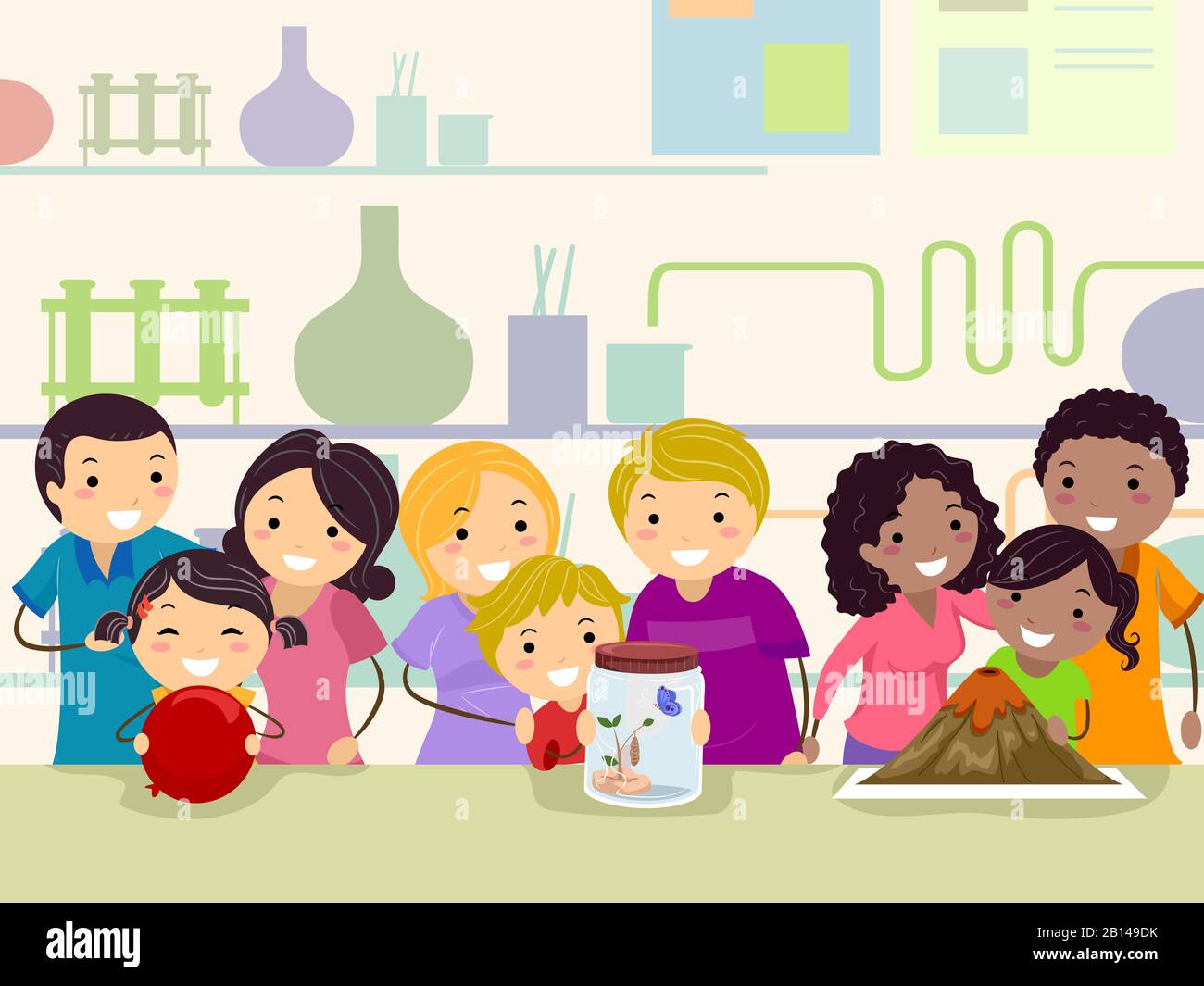 Illustration of Stickman Family in a Science Event in School with their ...