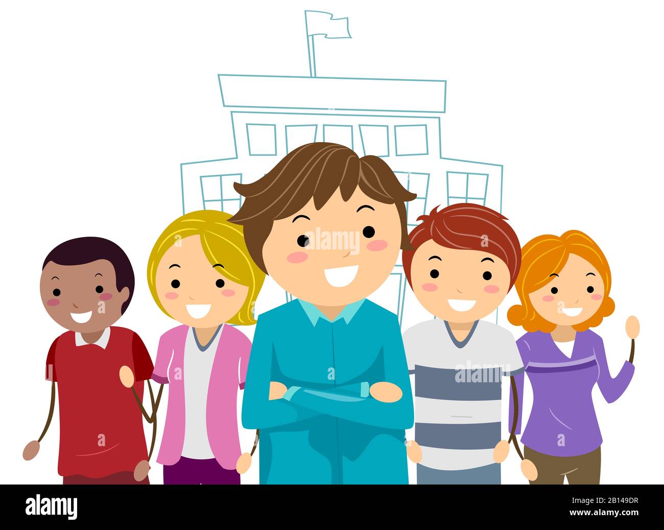 Illustration of Man and Woman Parents with School at the Back. School ...