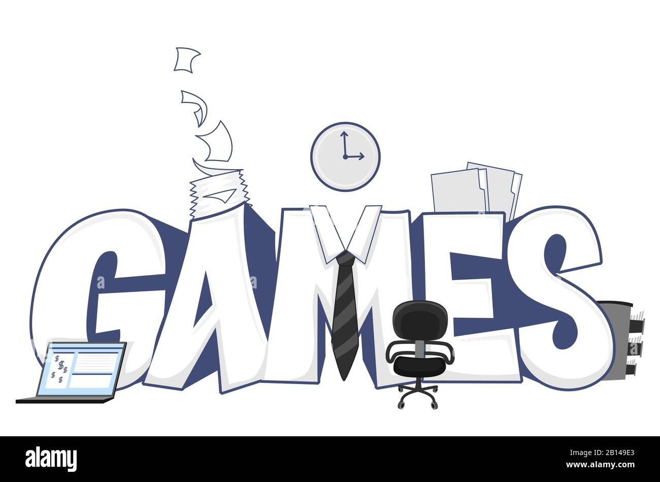 Illustration of Office Games Design with Office Objects from Laptop ...