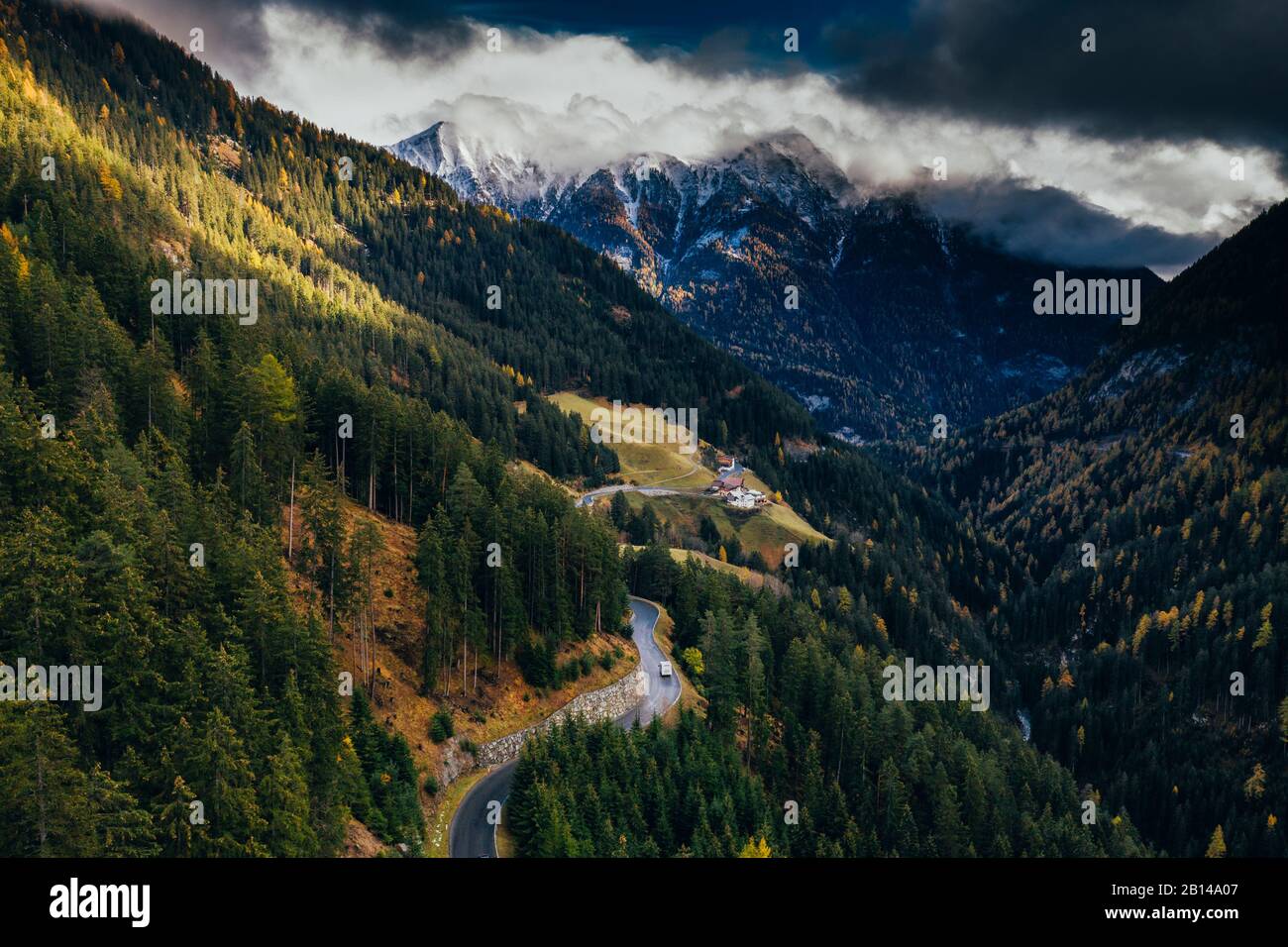 Pass to Samnaun in Switzerland with a view of the surrounding mountains ...