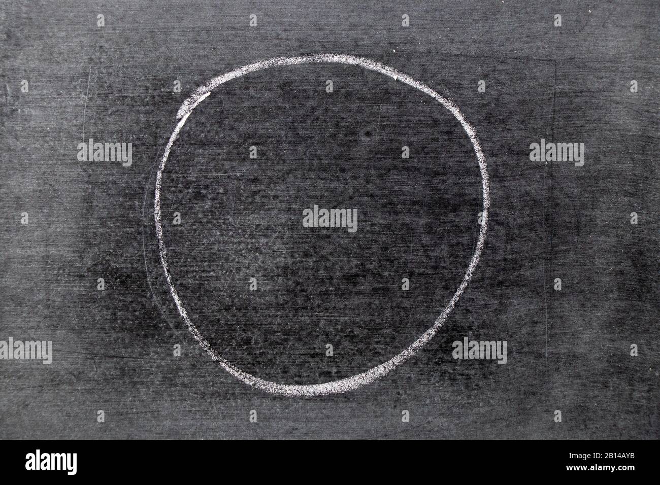 White chalk hand drawing in circle or round shape on black board ...