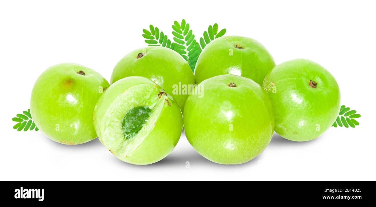 Amla green fruits ,Phyllanthus emblica isolated on white background ...