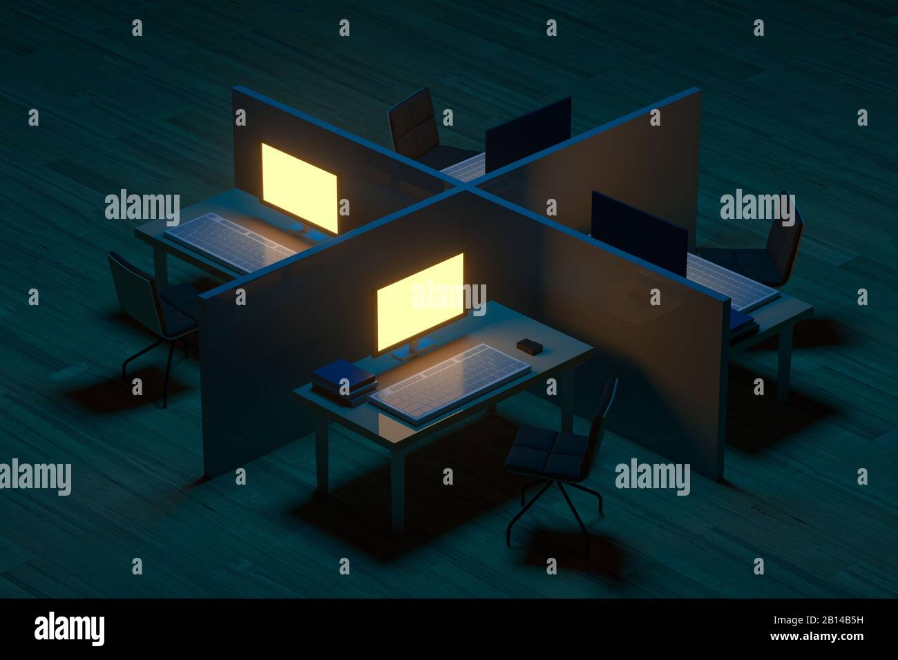 Office model and wooden floor with dark background,3d rendering ...