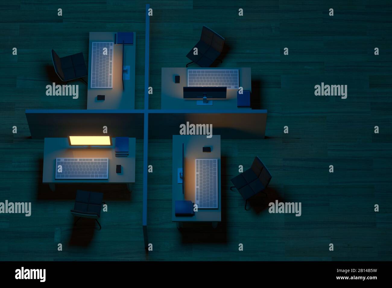 Office model and wooden floor with dark background,3d rendering ...