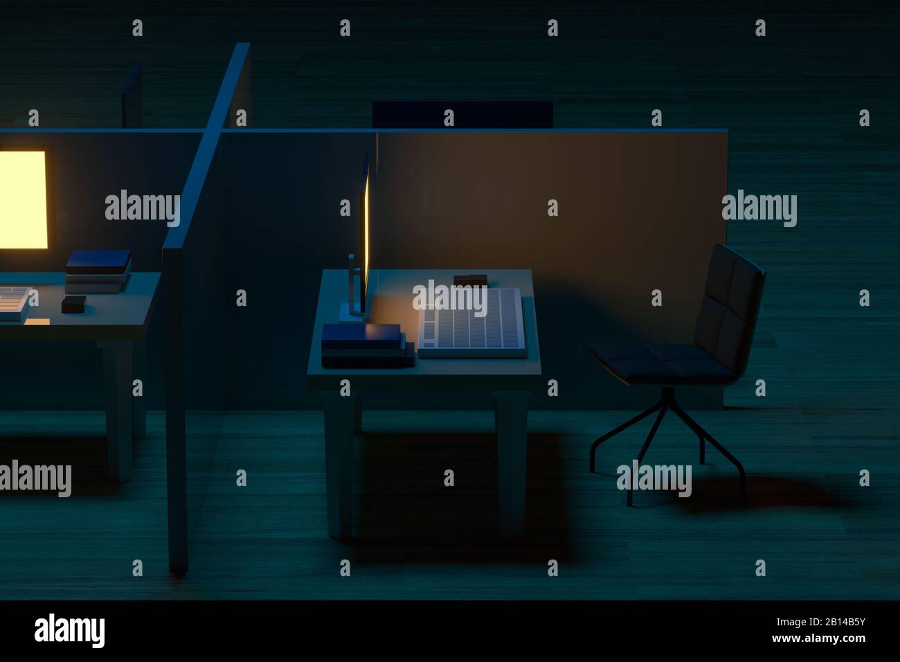 Office model and wooden floor with dark background,3d rendering ...