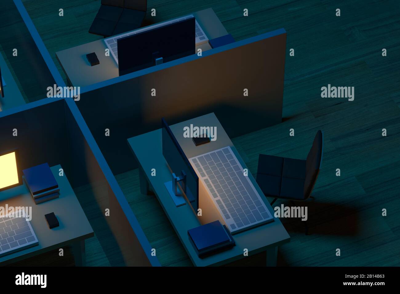 Office model and wooden floor with dark background,3d rendering ...