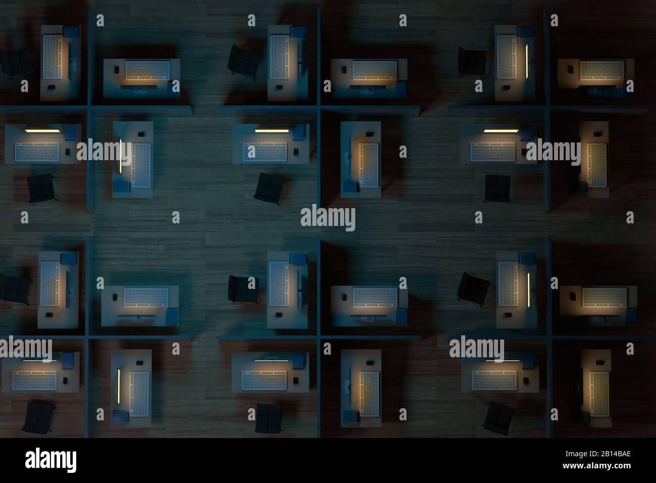 Office model and wooden floor with dark background,3d rendering ...