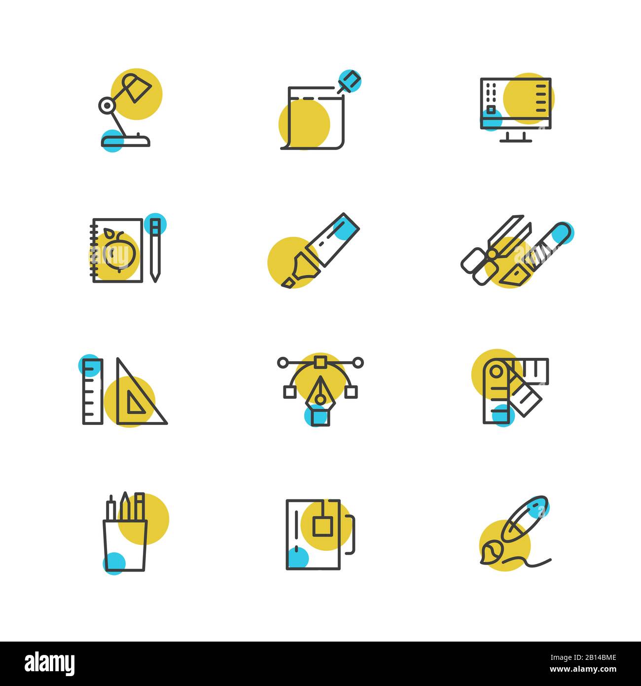 Office stationery thin line icons collection. Set of drawing color ...