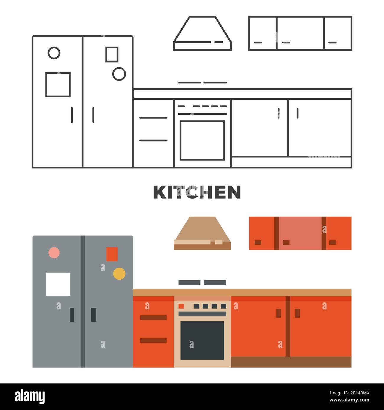 Flat kitchen concept isolated on white background. Kitchen furniture ...