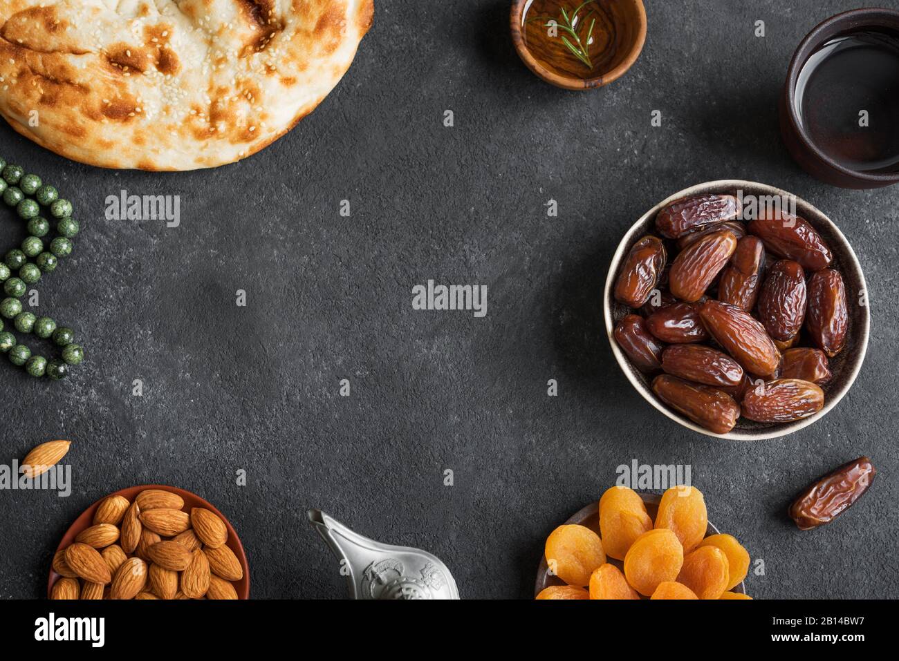 Traditional Ramadan, iftar meal - date fruits, ramadan fresh bread ...