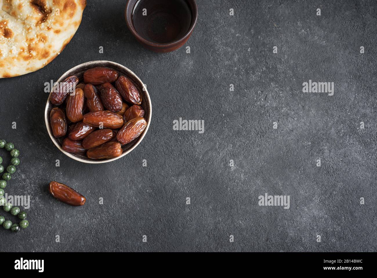 Traditional Ramadan, iftar meal - date fruits, ramadan fresh bread and ...