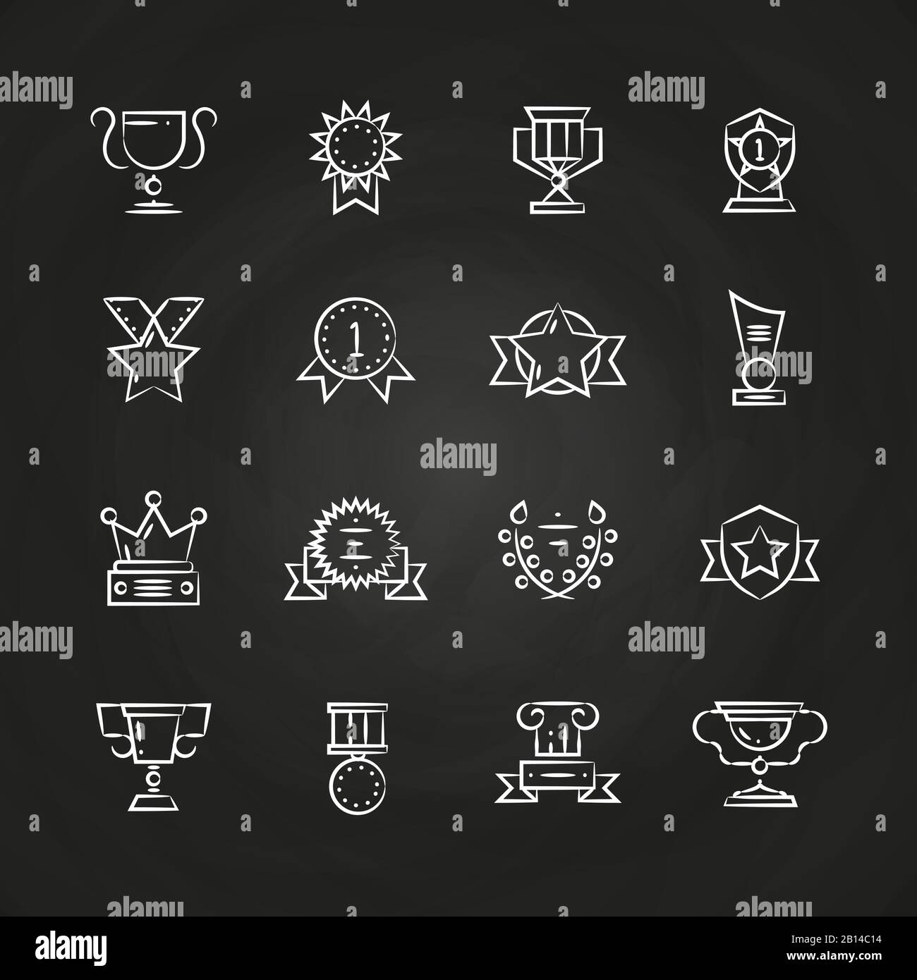 Trophy prizes, awards icons chalkboard. Achievement and victory, vector ...