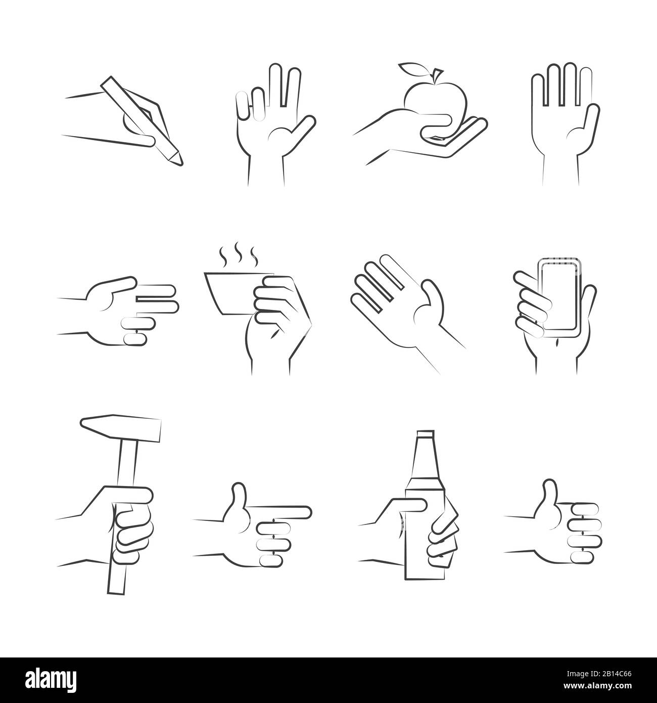 Hand drawn hand icons with tools and other objects. Vector illustration ...