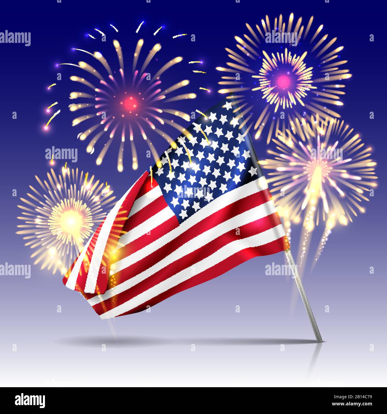 USA Independence day poster with firework and flag. Celebration holiday ...