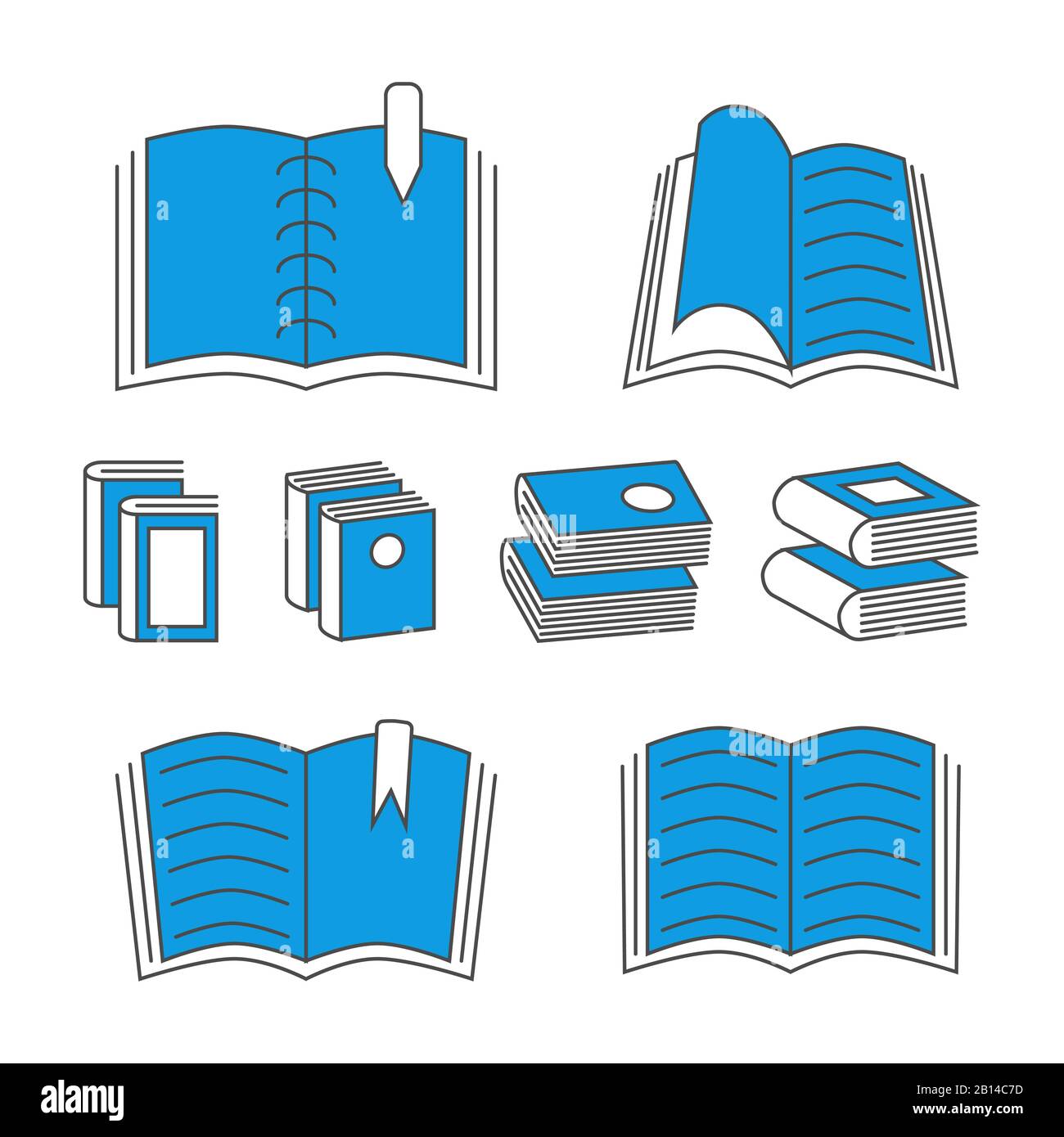 Thin line book icons with color elements isolated on white. Vector ...