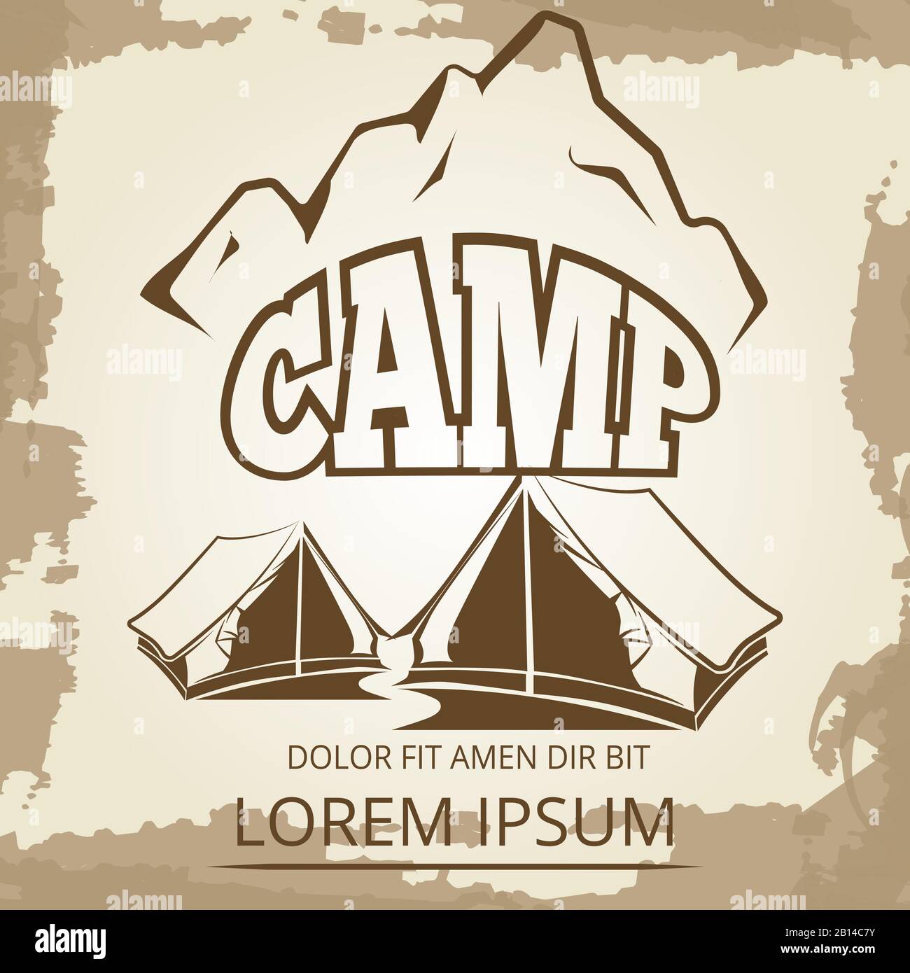 Camping label with tents and mountains on vintage background. Vector ...
