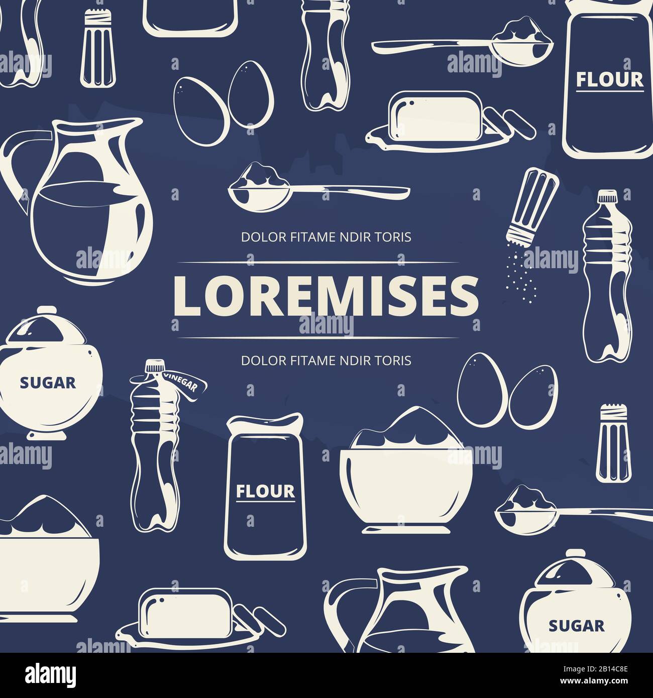 Bakery ingredients background - vintage backdrop with sugar bowl, eggs ...