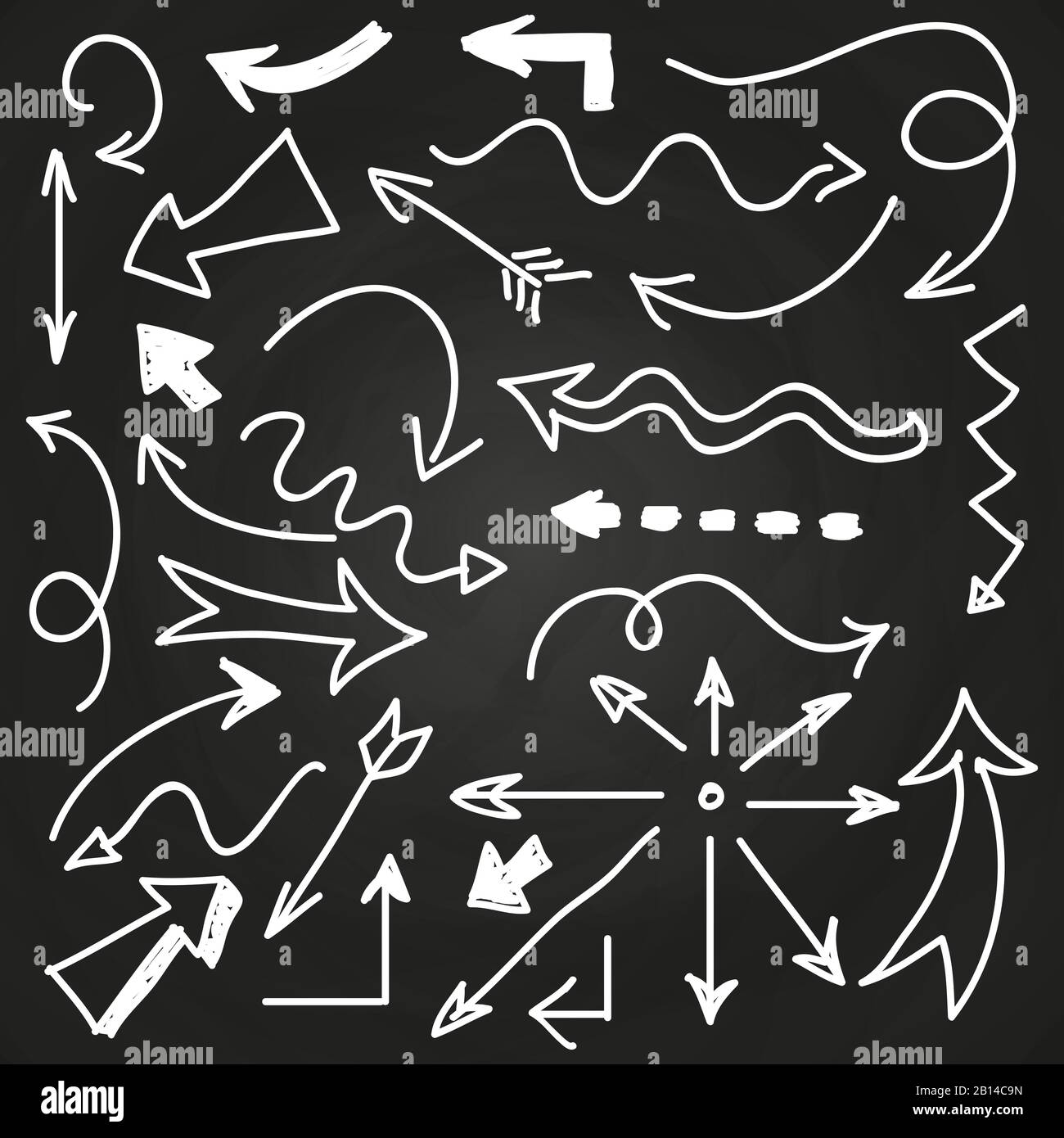 Hand drawn arrows on chalkboard - doodle arrows set. Vector ...