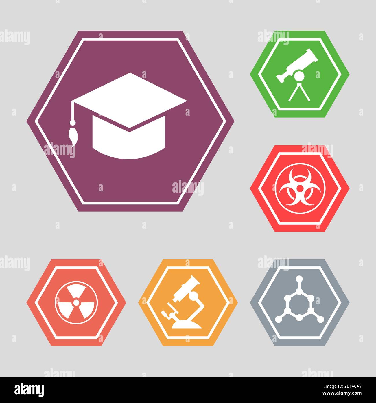 White science vector icons - molecule, hat, microscope. Knowledge ...