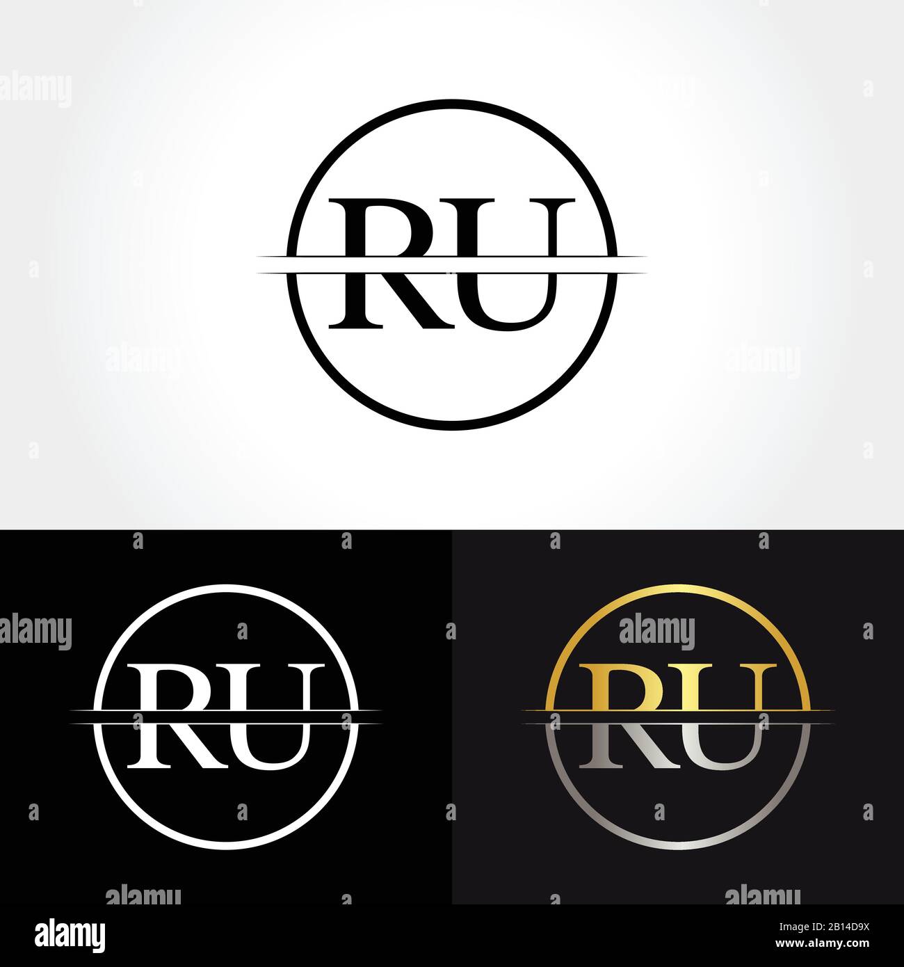 Abstract Letter RU Logo Design Vector Template. Creative Gold and ...