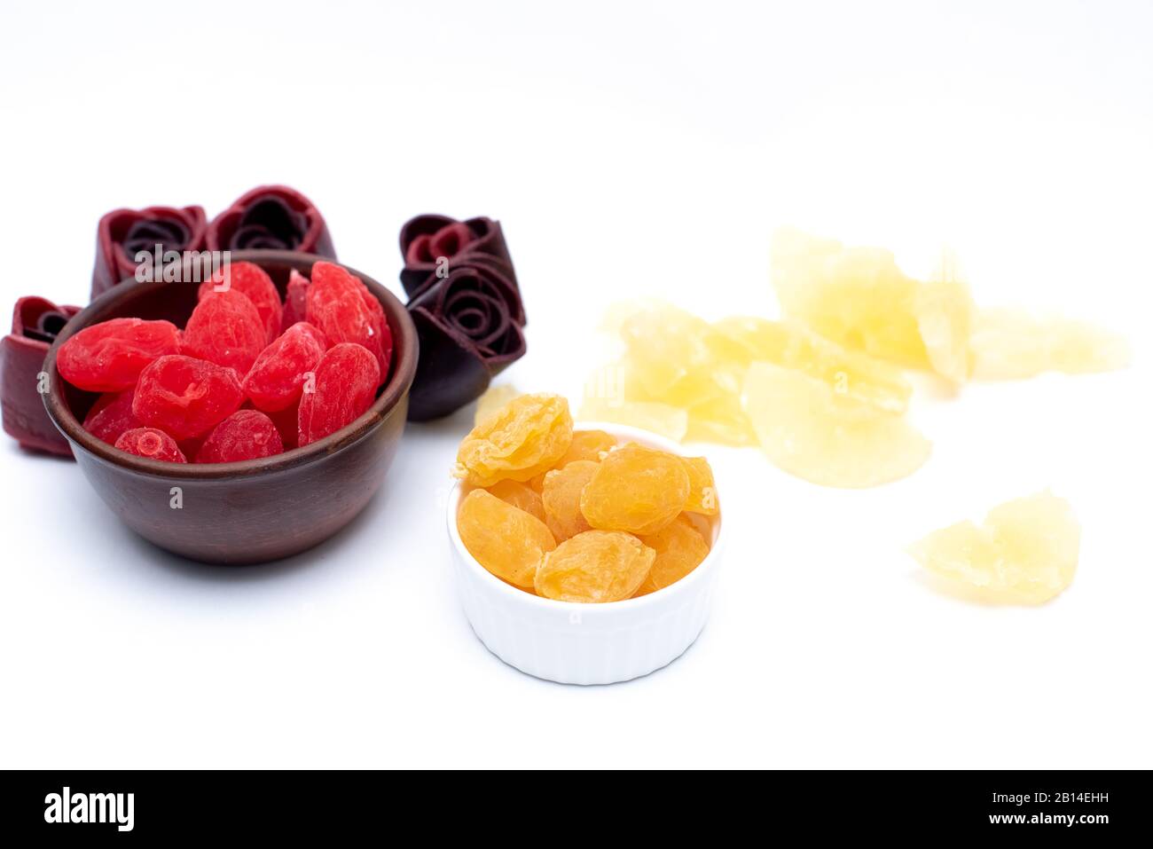 Sweet Candied Fruit closeup on white background Stock Photo - Alamy