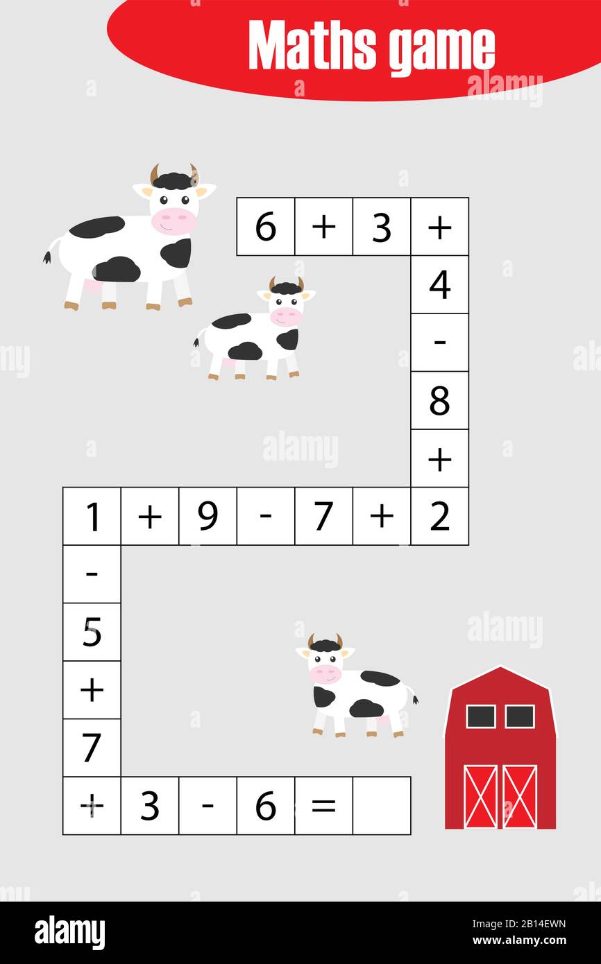 Maths chain game with cows for children, education game for kids ...