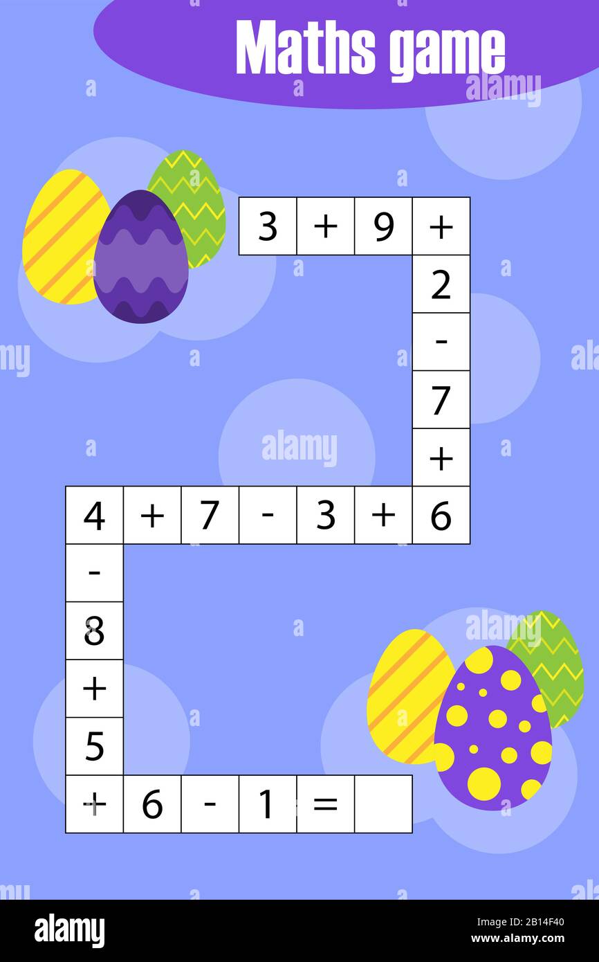 Maths chain game with easter eggs for children, education game for kids ...