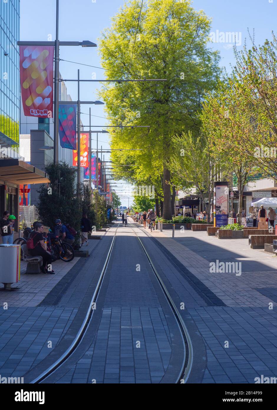 Tram Tracks Down Cashel Mall In Christchurch Stock Photo - Alamy